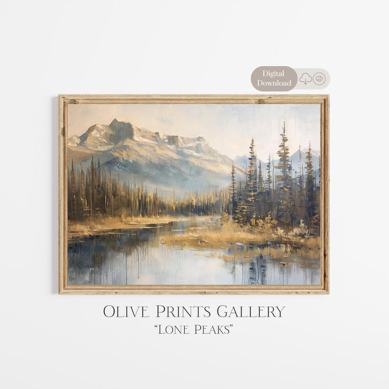 Mountain Painting Wilderness Scenic Vintage Print Cabin Decor for Wall ...