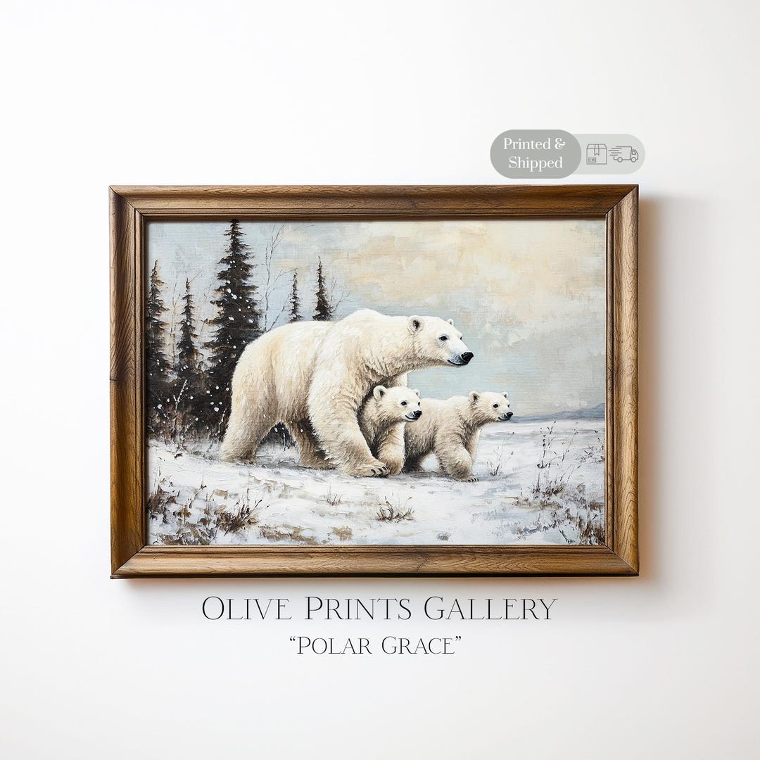 Polar Bear Painting, Physical Shipped Art Decor, Polar Bear Wall Art ...