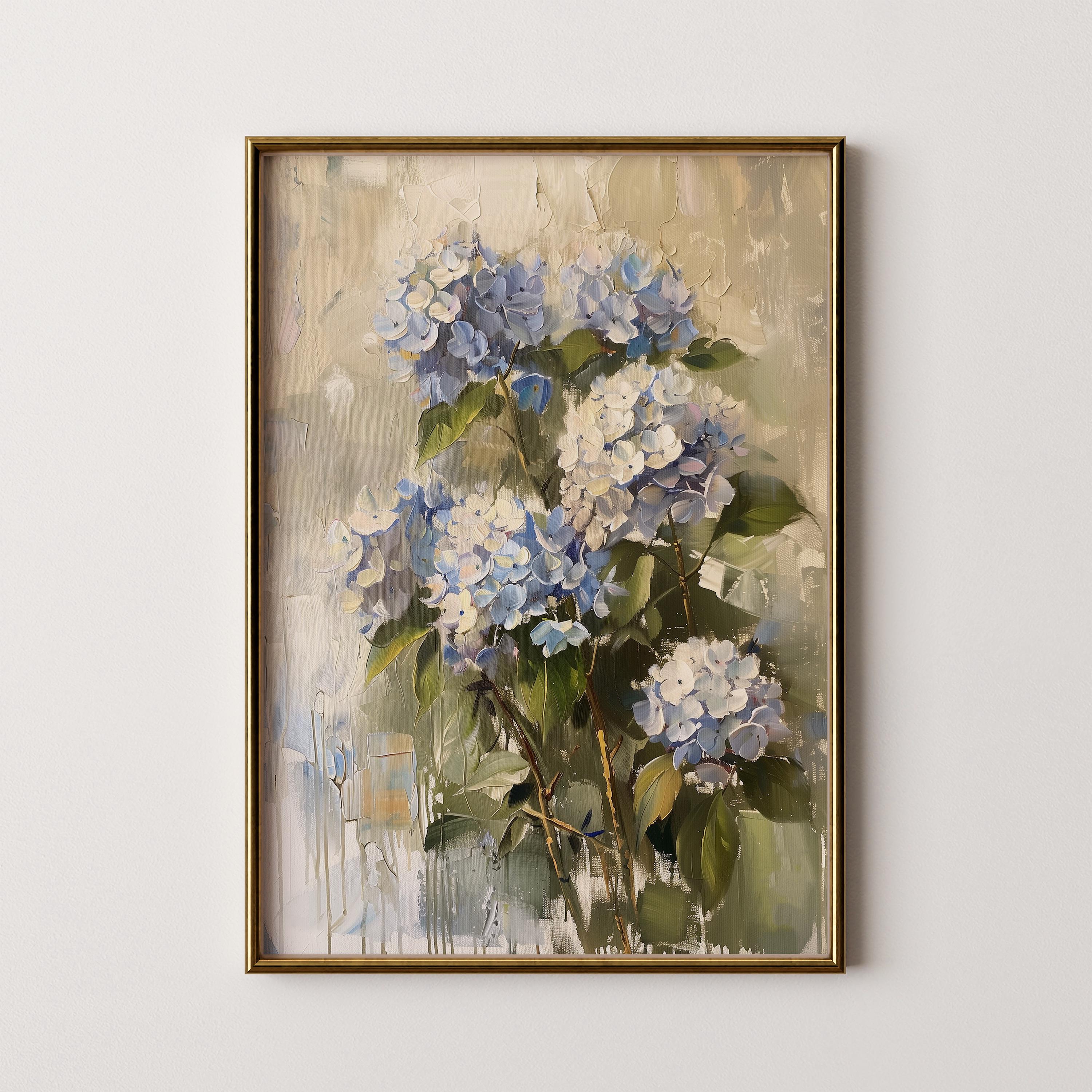 Blue Hydrangea Oil Painting, Physical Shipped Art, Floral Print, Still ...