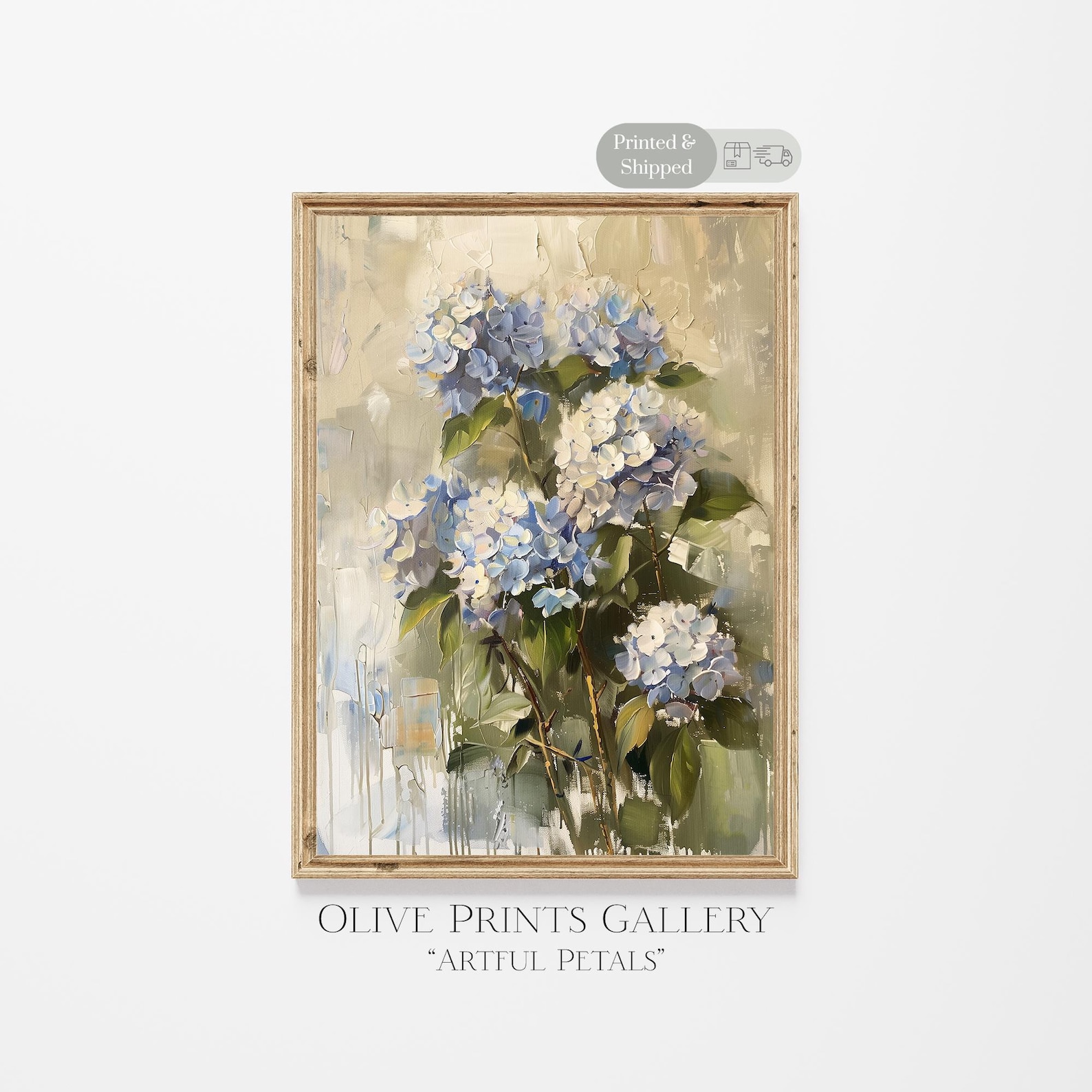 Blue Hydrangea Oil Painting, Physical Shipped Art, Floral Print, Still ...
