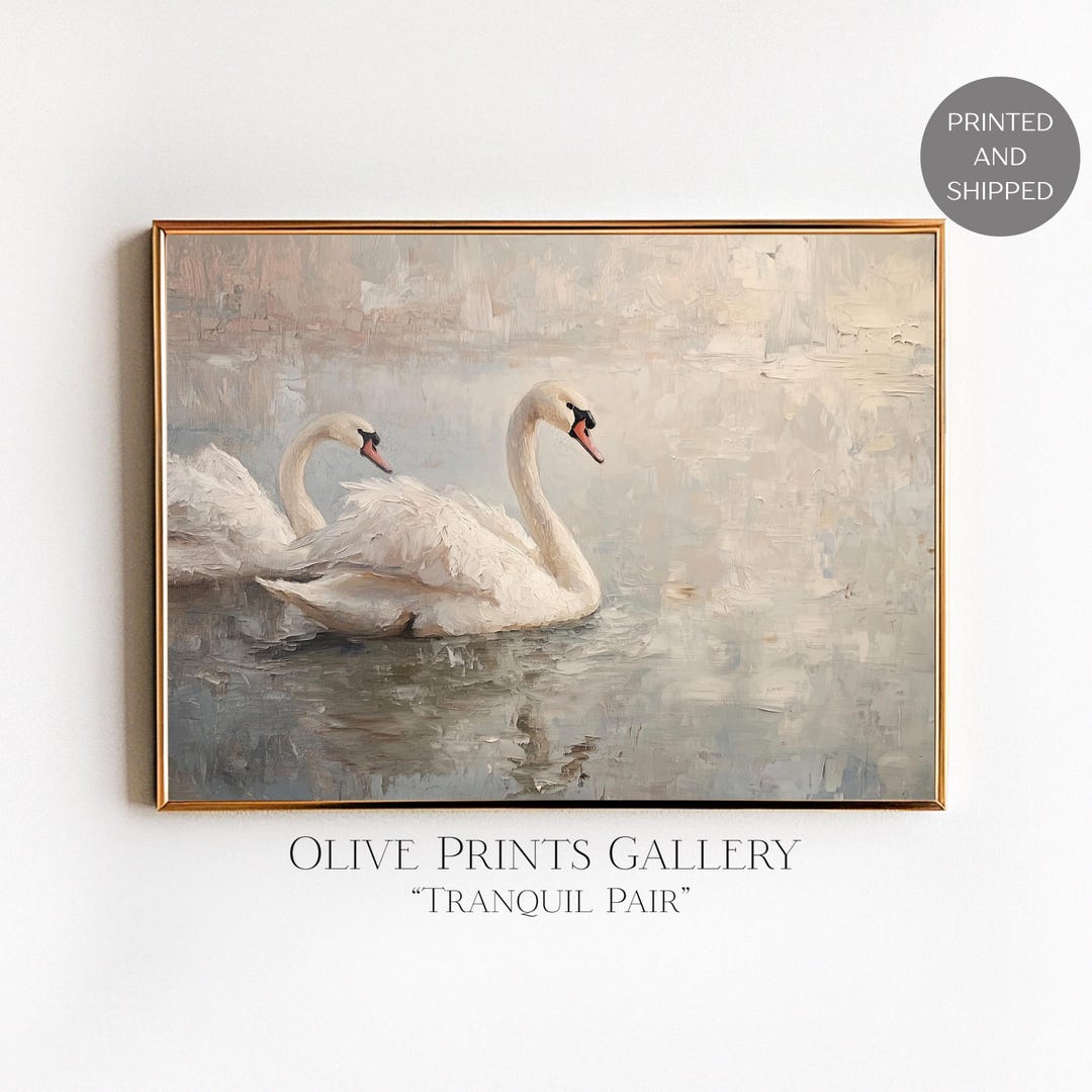 White Swan Oil Painting, Swan Couple Artwork, Physical Shipped, Swan ...