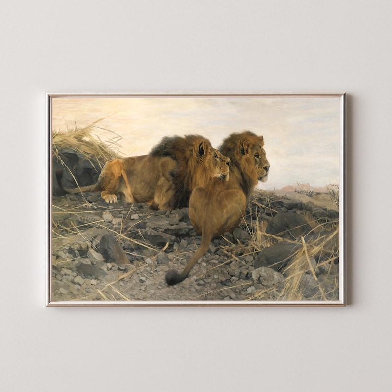 Realistic Lion Art Painting, Classic Wilihelm Kuhnert African Wildlife ...