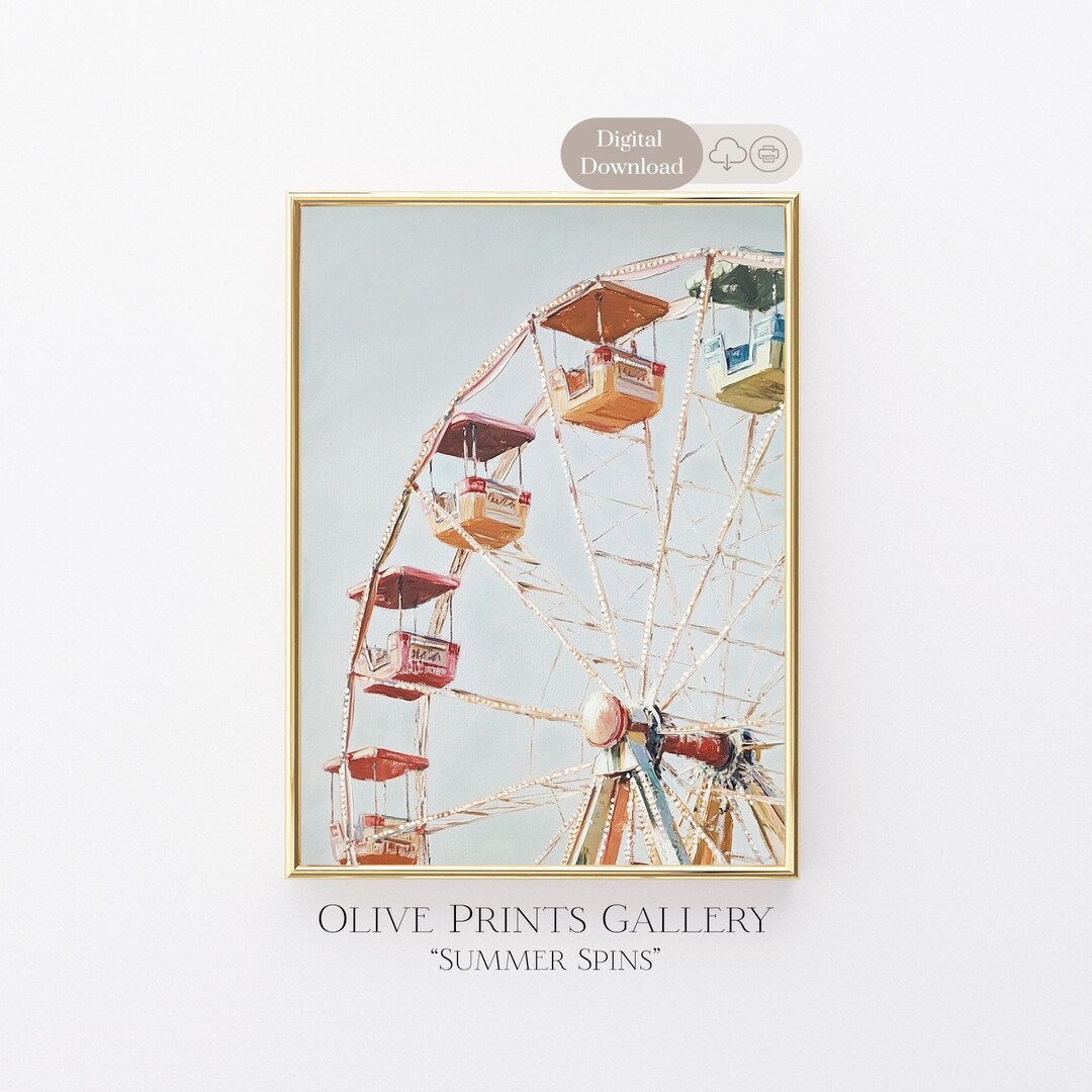 Ferris Wheel Painting Fairground Artwork Summertime Nostalgia Carnival ...