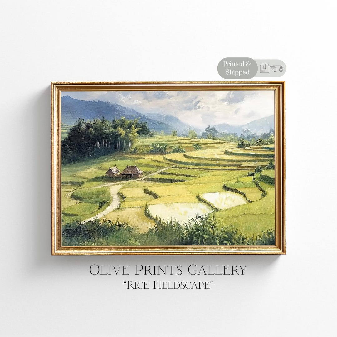 Rice Field Painting, Vietnamese Rice Paddy Field Landscape Painting ...