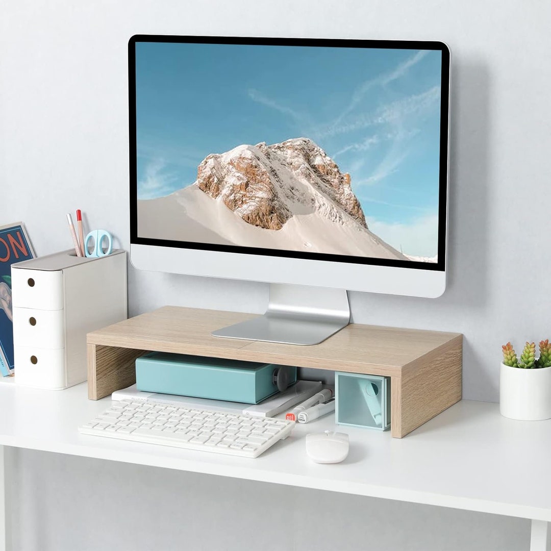 20 Inch, Compact, Small Monitor Riser Sturdy, Wood, Stable Laptop Stand ...