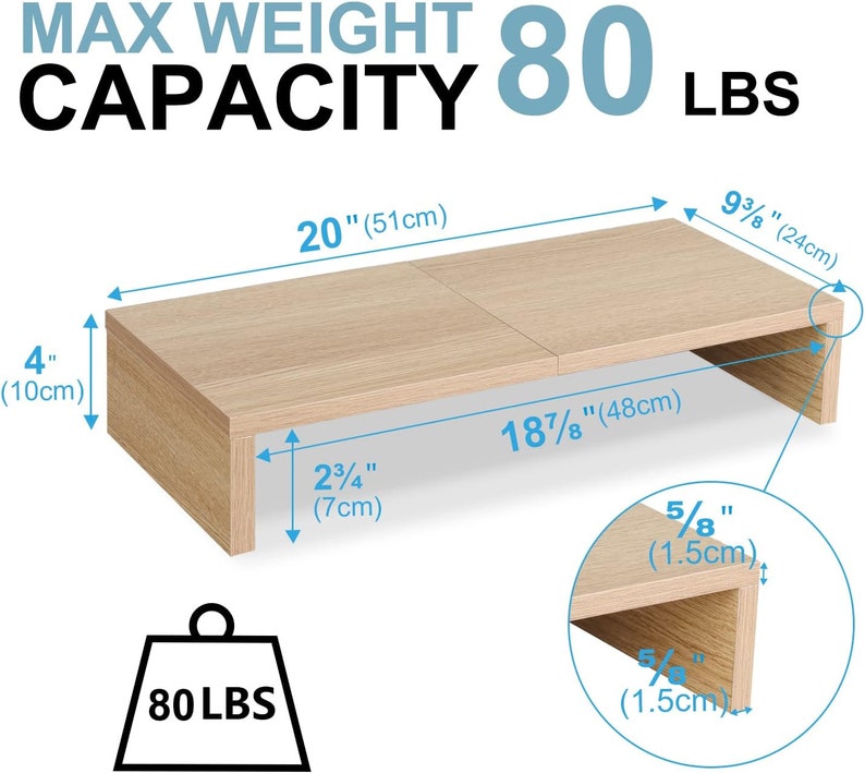 20 Inch, Compact, Small Monitor Riser Sturdy, Wood, Stable Laptop Stand ...