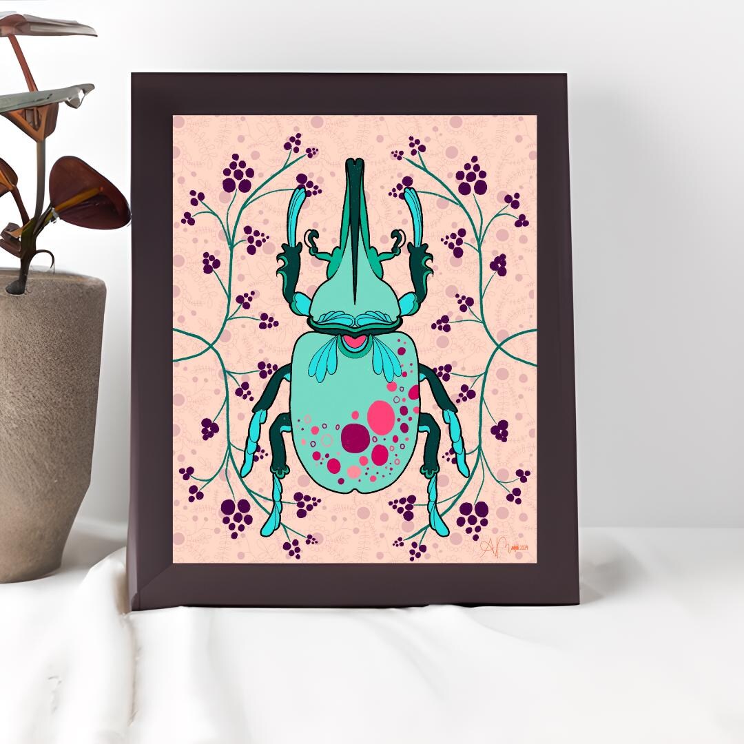Bugging Out 1 Beetle Art Print 8x10 Hand-drawn Teal Beetle Whimsical ...