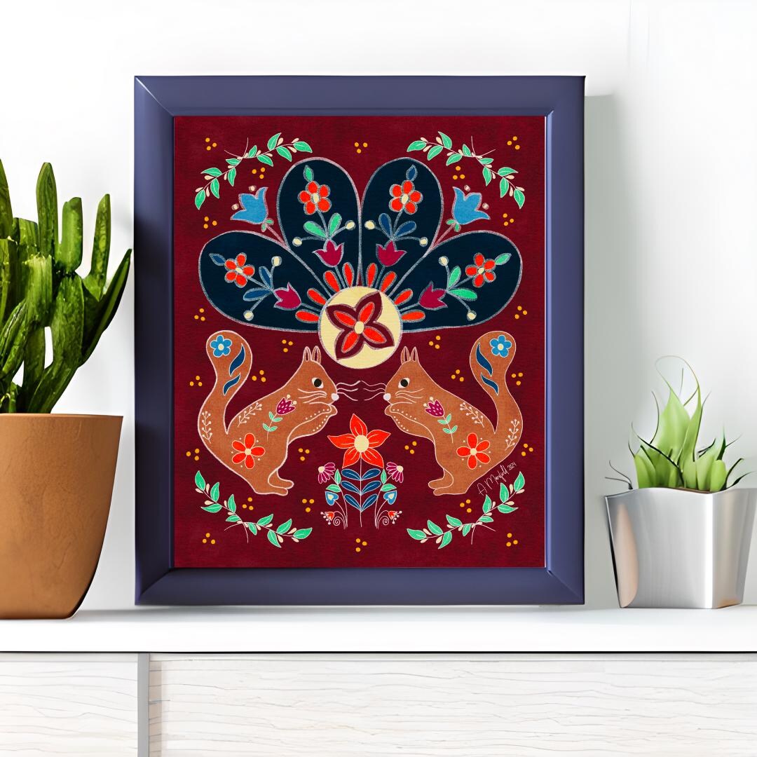 Folksy Squirrels Folk Squirrel Art Print Hand Drawn Squirrel Wall Art ...