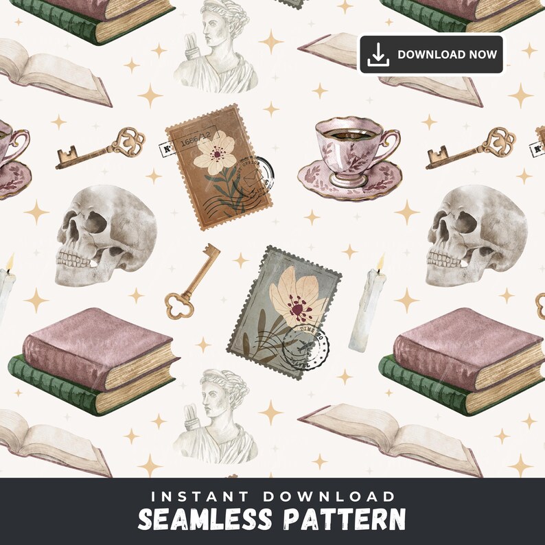 Dark Academia Pattern, Seamless Pattern, Bookish Pattern, Book Lover ...