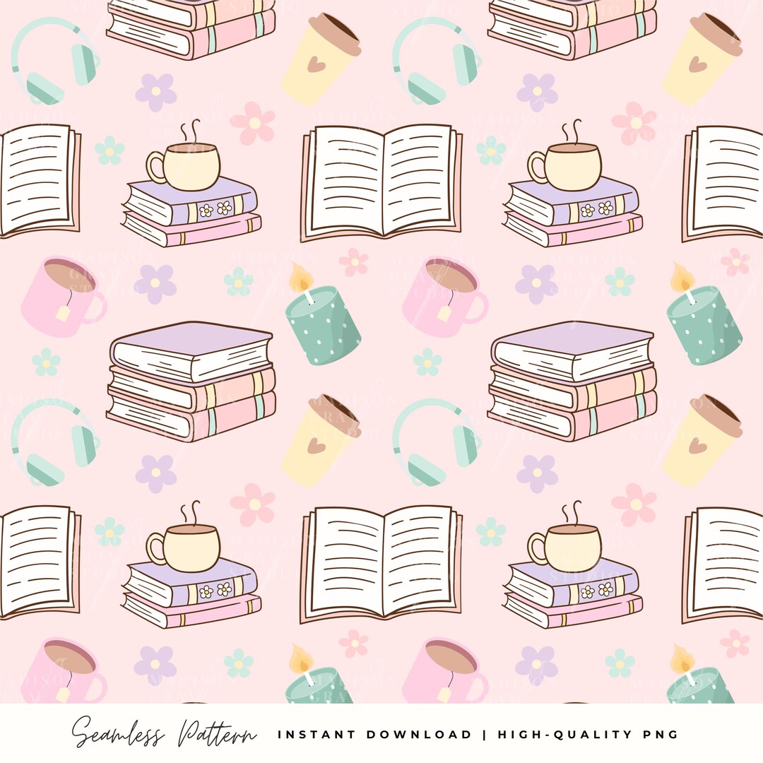 Cozy Bookish Pattern for Book Lovers | Girly Pattern Seamless File ...