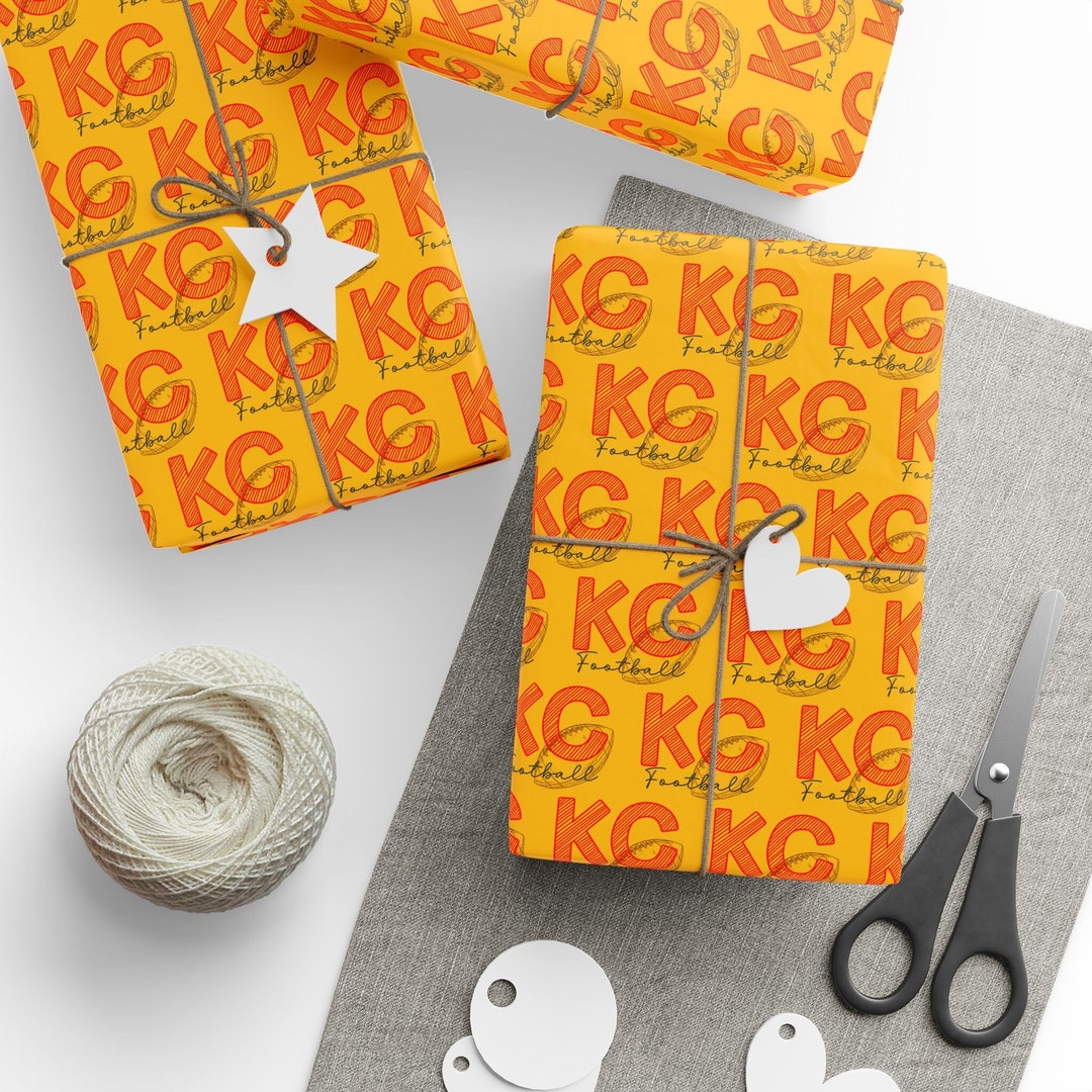 KC Football Gift Wrap Yellow Background, Chiefs Football Gift Wrapping ...