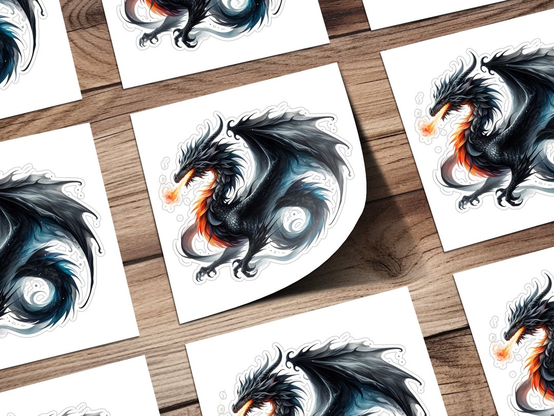 Black Dragon Sticker, Mythical Creature, Fire Breathing, Fantasy Art ...