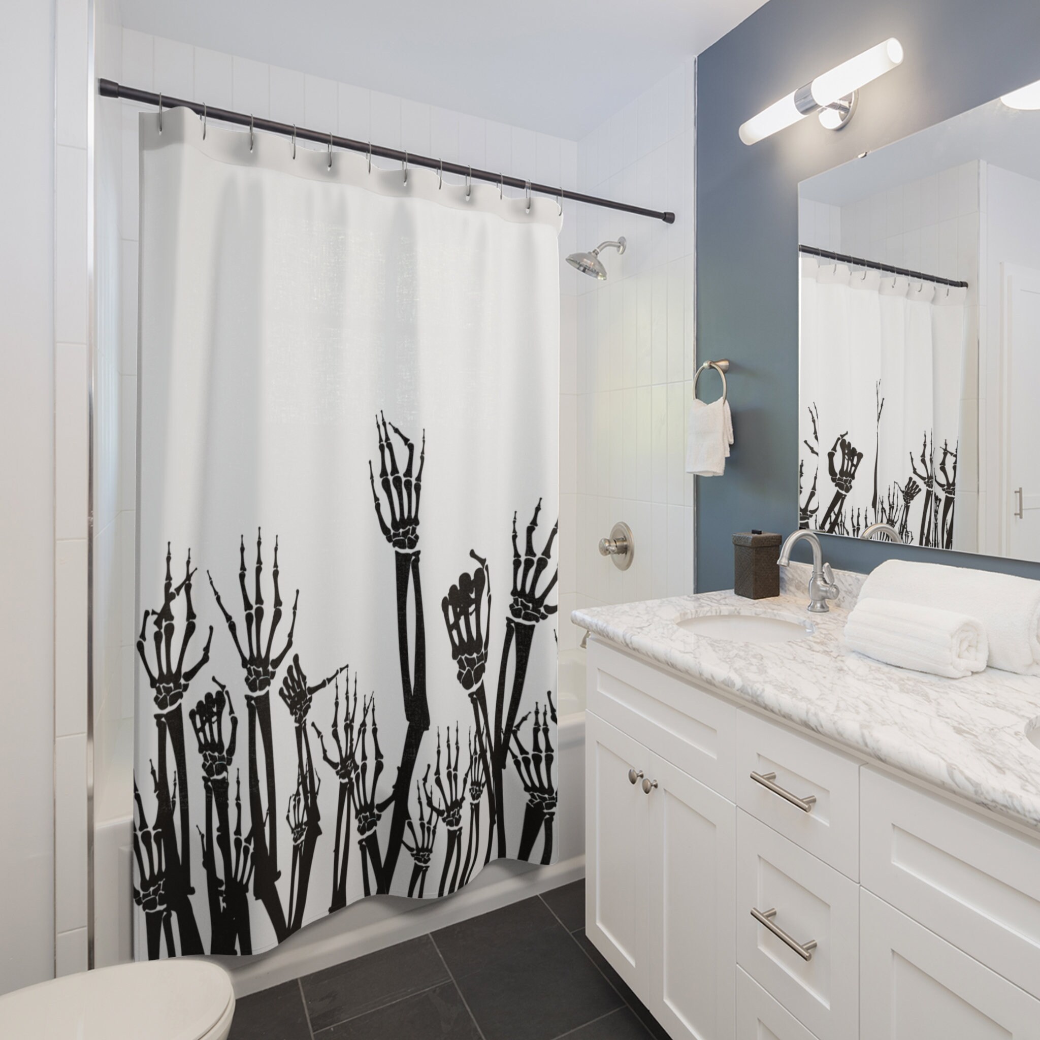 Creepy Chic Skeleton Arms Shower Curtain for Gothic Bathroom Decor ...