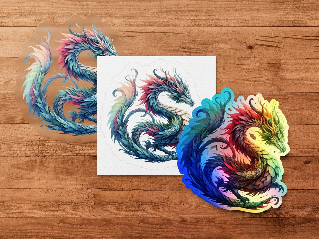 Colorful Mythical Dragon Sticker, Fantasy Creature Art, Laptop and ...