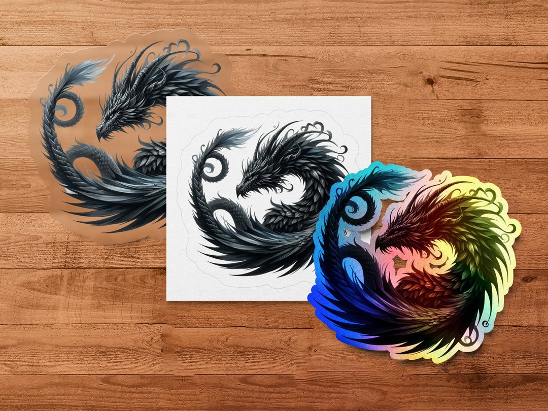 Black Dragon Sticker, Mythical Creature Laptop Decal, Fantasy Art ...