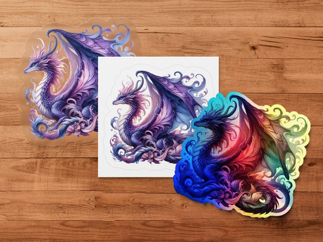 Fantasy Dragon Sticker, Mythical Creature Vinyl Decal, Lavender and ...