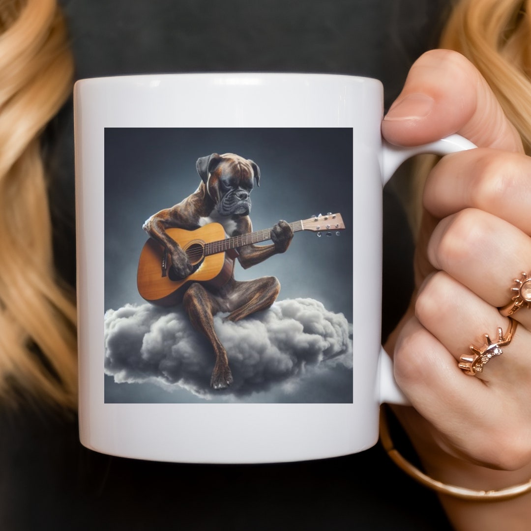 Brindle Boxer Playing Guitar on a Cloud Coffee Mug. 11 Oz. Funny Gift ...