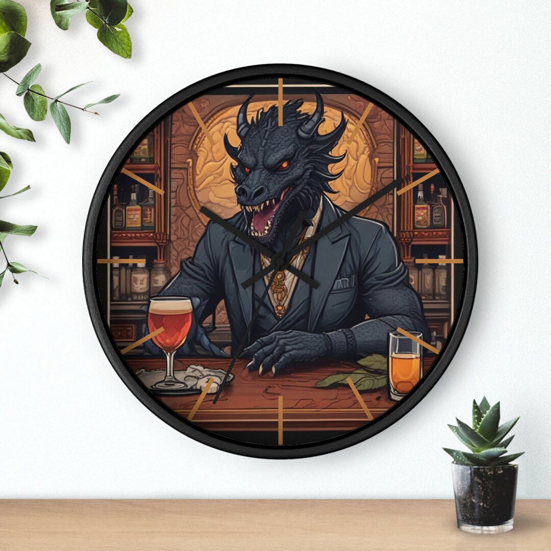 Dragon Wall Clock, Fantasy Wall Art, Mythical Wall Decor, Basement Bar ...