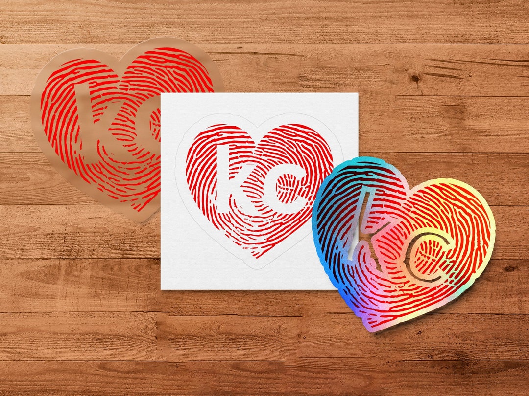 Kansas City Red Fingerprint Heart Sticker, Love KC Initials Design ...