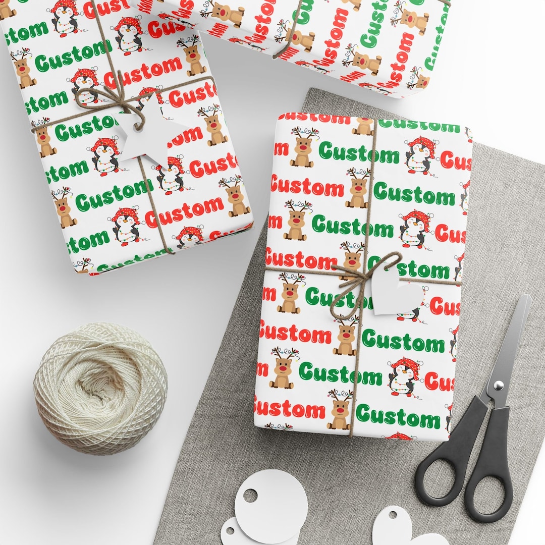 Custom Christmas Wrapping Paper, Penguin and Reindeer Gift Wrap ...