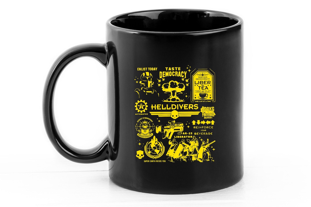Helldivers Doodle Art Coffee Cup, Liber-tea Mug, Taste Democracy ...