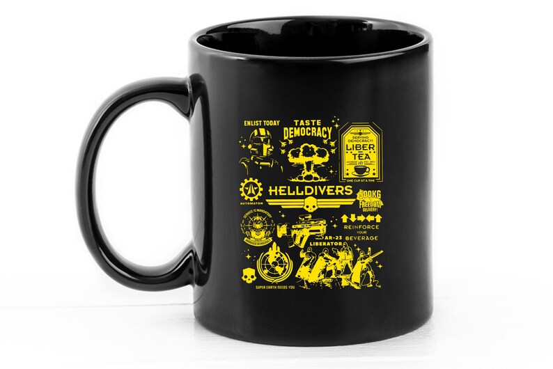 Helldivers Doodle Art Coffee Cup, Liber-tea Mug, Taste Democracy ...