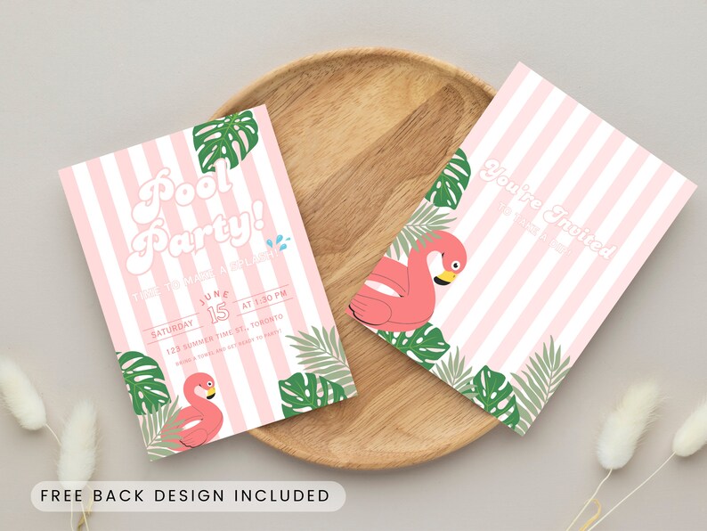 Pool Party Invitation, Pink Retro Pool Party Invite Digital, Pink ...