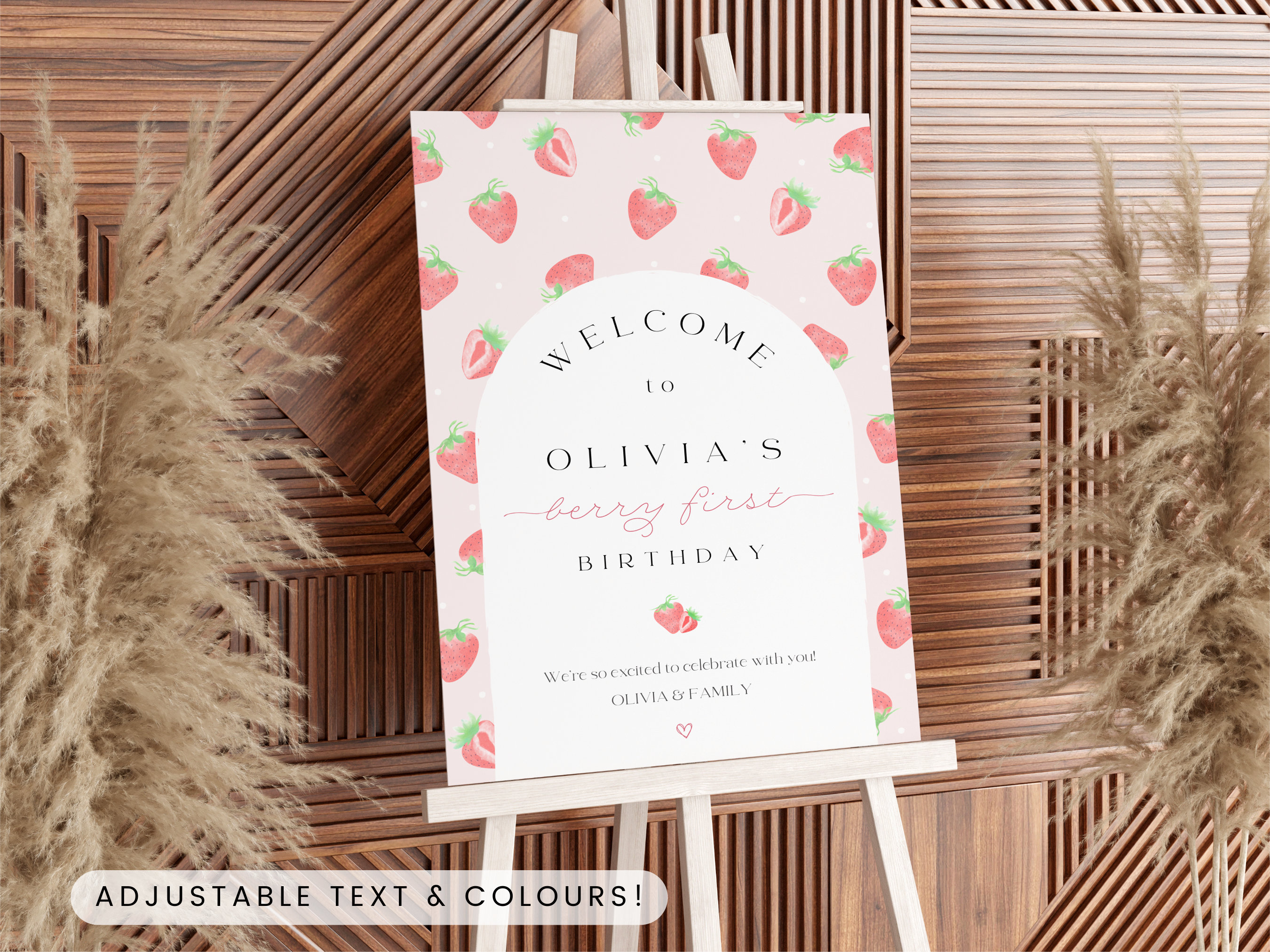Berry First Birthday Welcome Sign Template, Strawberry Welcome Sign ...