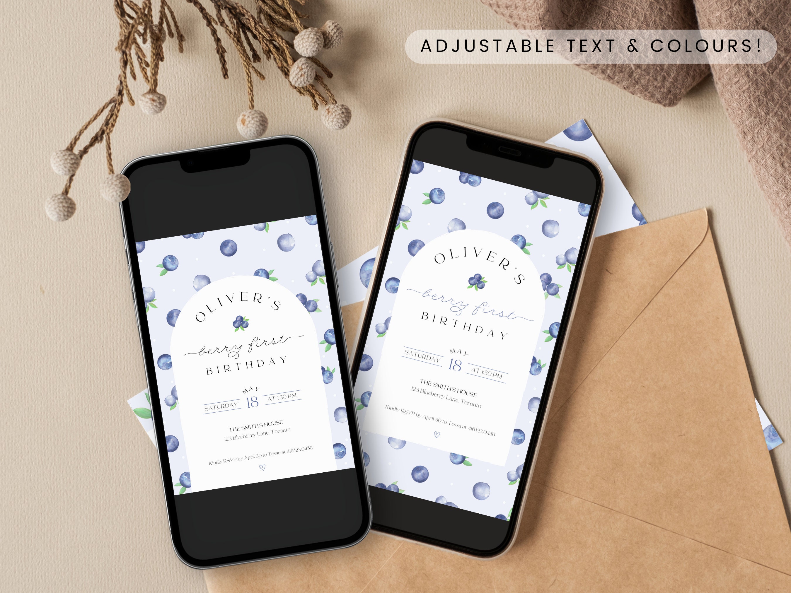 Berry First Birthday Invitation Template, Blueberry First Birthday ...