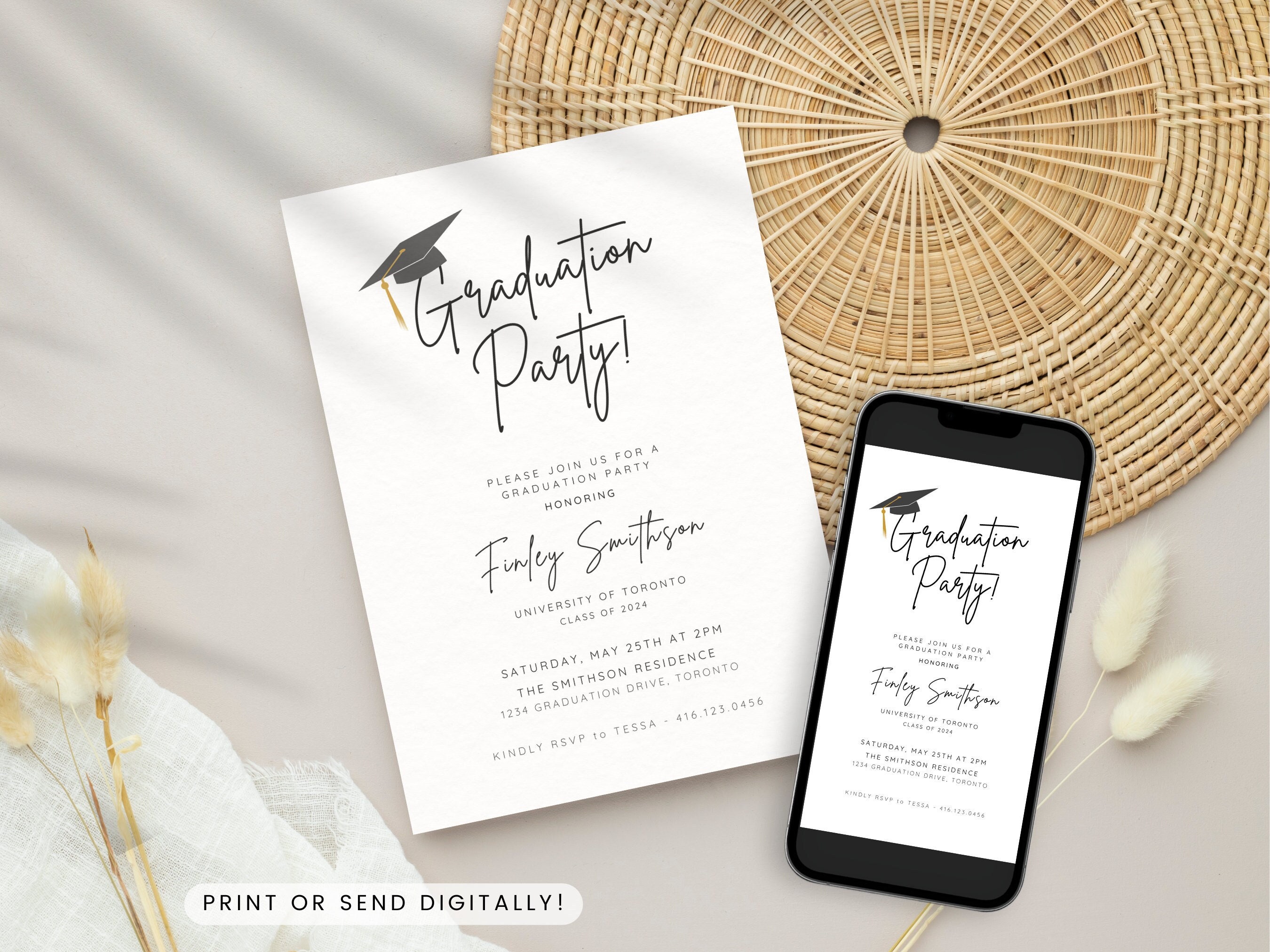 Simple Graduation Invitation Template, Graduation Party Invitation ...