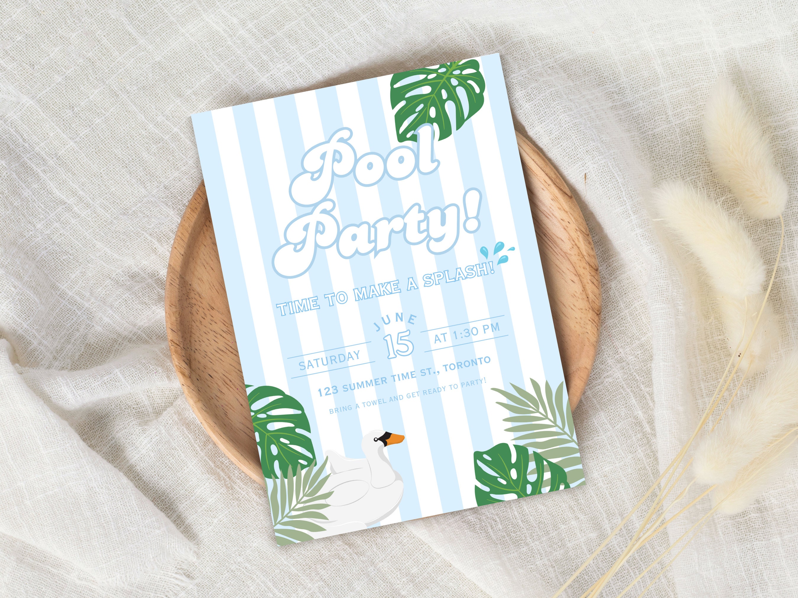 Pool Party Invitation, Blue Retro Pool Party Invite Digital, Retro ...
