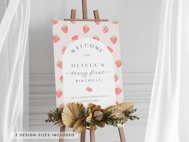 Berry First Birthday Welcome Sign Template, Strawberry Welcome Sign ...