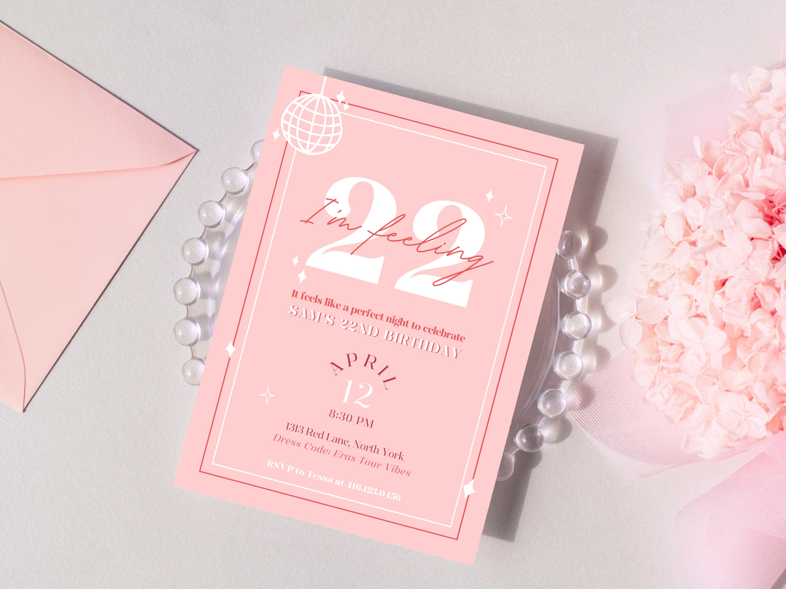 Feeling 22 Birthday Invitation, in My Birthday Era, Taylor Swift Themed ...