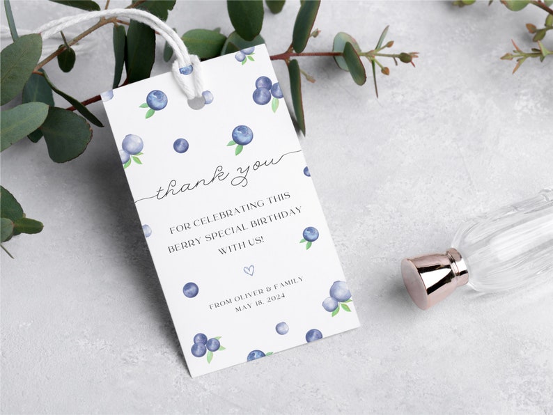 Berry First Birthday Thank You Tag Template, Blueberry Favor Tags ...