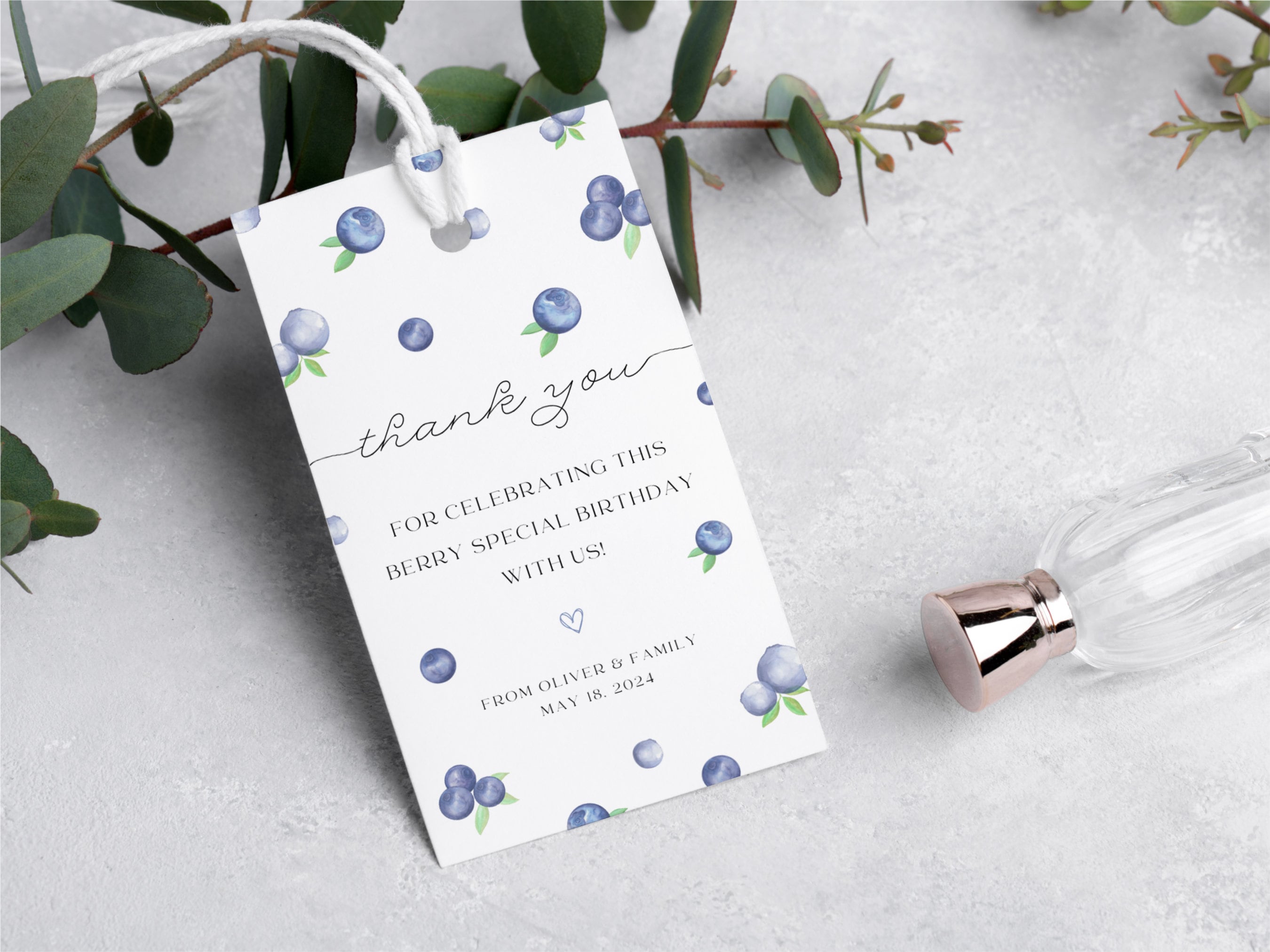 Berry First Birthday Thank You Tag Template, Blueberry Favor Tags ...