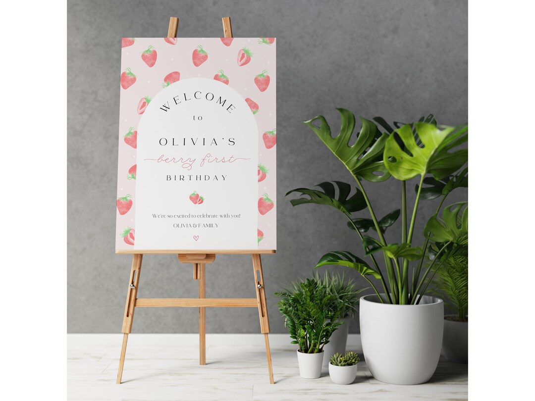 Berry First Birthday Welcome Sign Template, Strawberry Welcome Sign ...