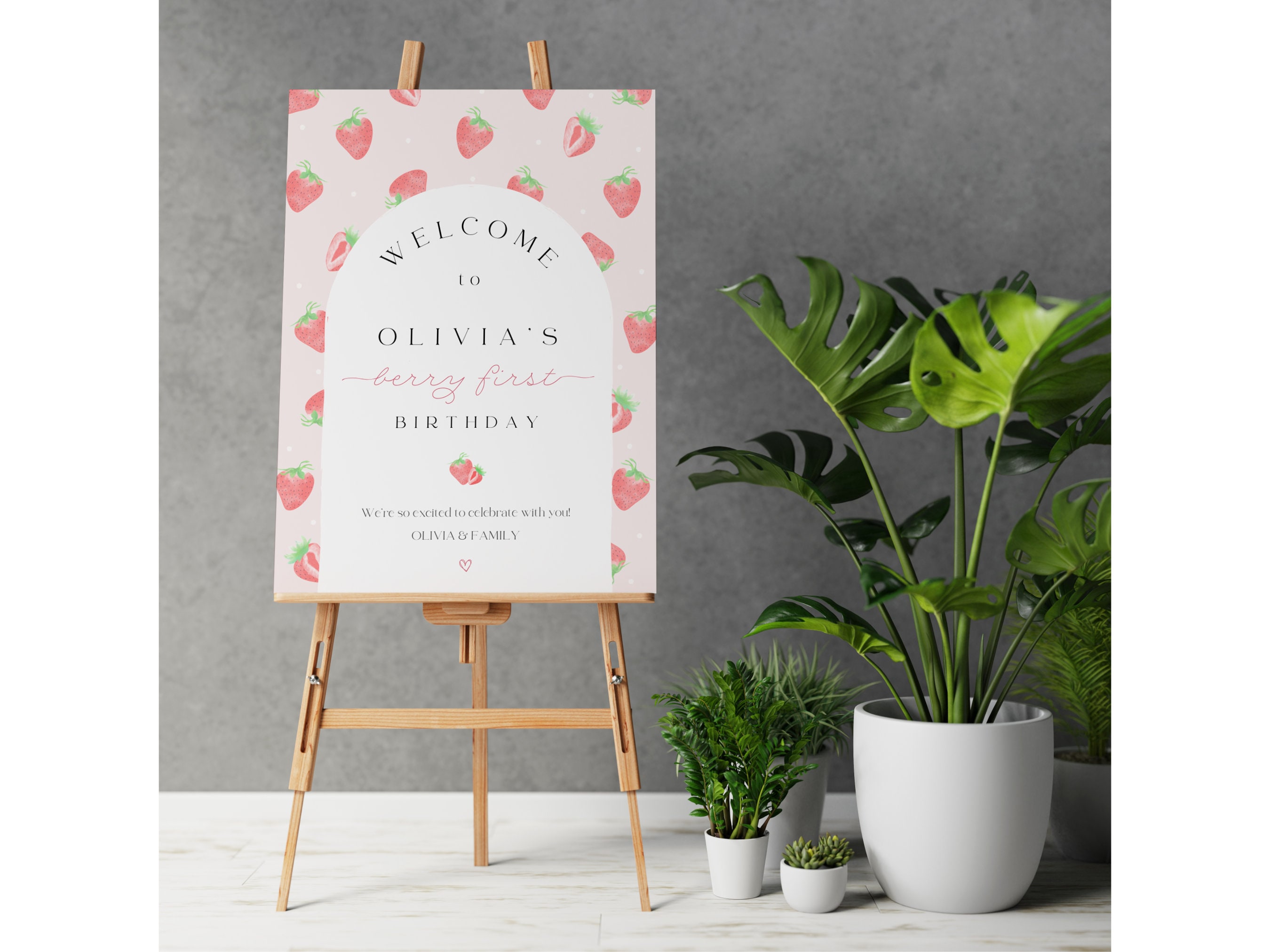 Berry First Birthday Welcome Sign Template, Strawberry Welcome Sign ...