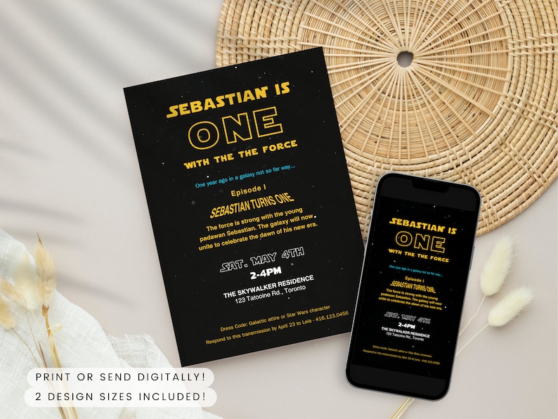 Star Wars First Birthday Invitation, One With the Force, 1st Birthday ...