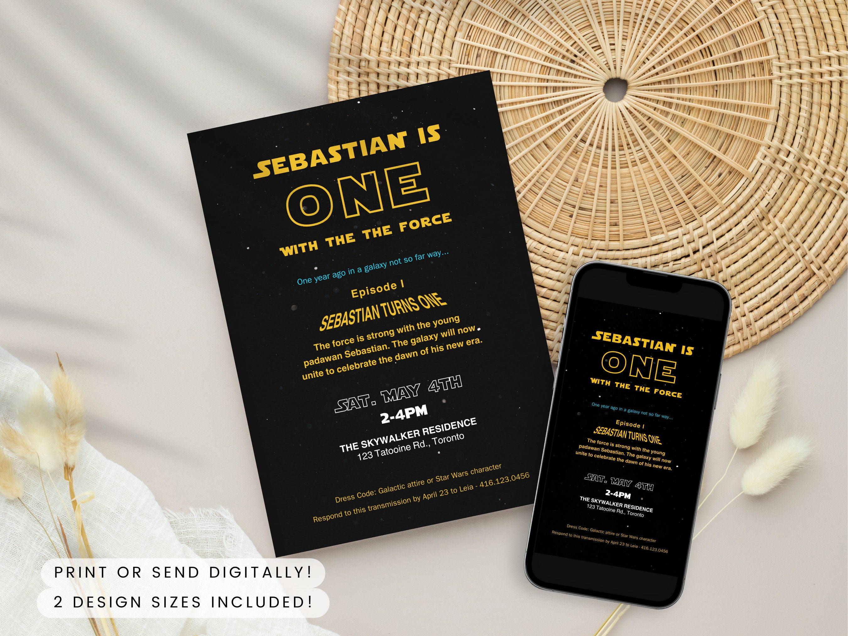 Star Wars First Birthday Invitation, One With the Force, 1st Birthday ...