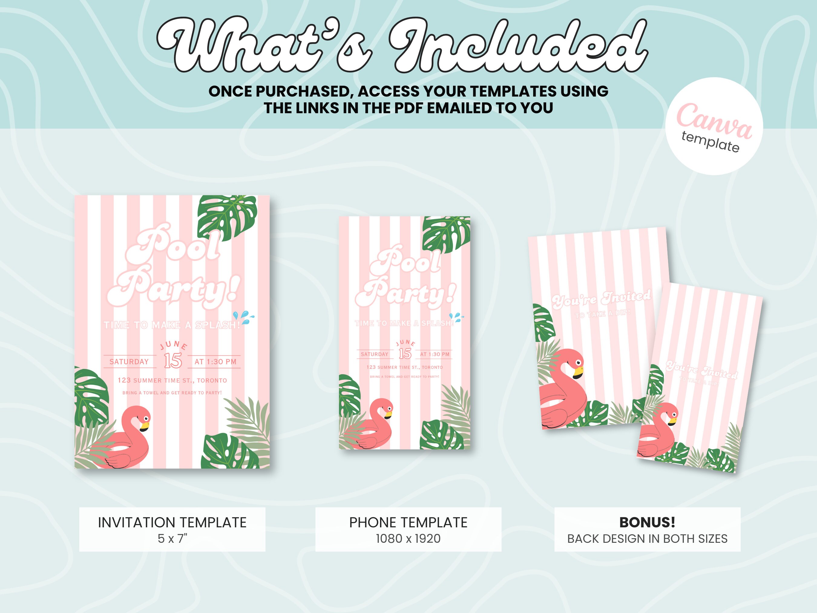 Pool Party Invitation, Pink Retro Pool Party Invite Digital, Pink ...
