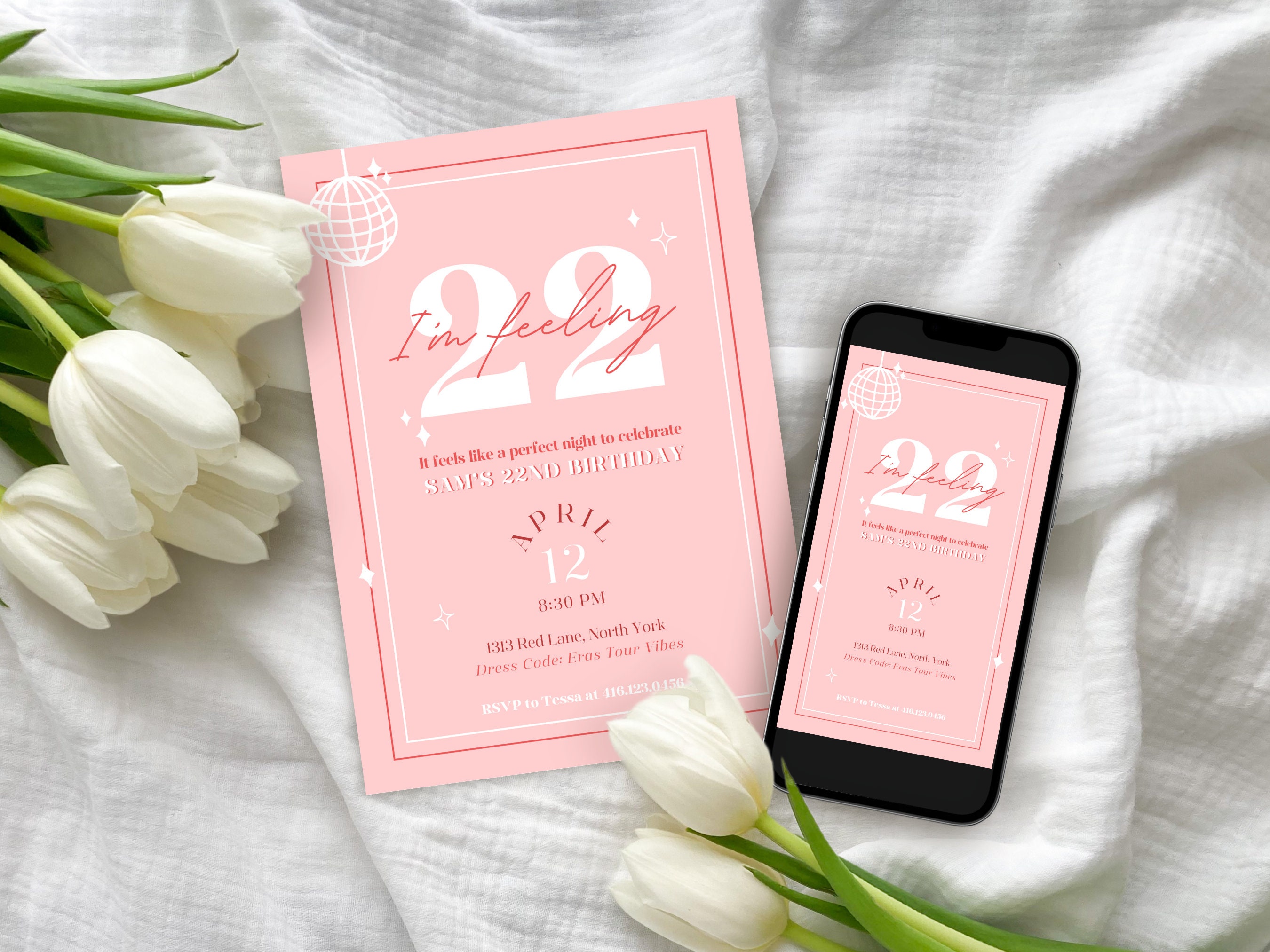 Feeling 22 Birthday Invitation, in My Birthday Era, Taylor Swift Themed ...