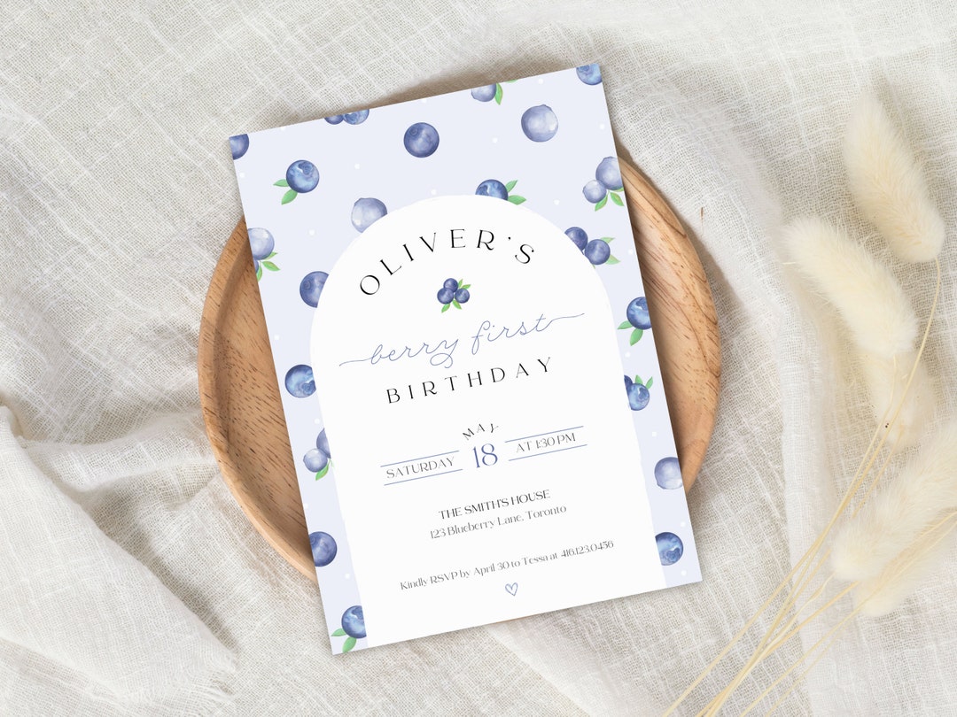 Berry First Birthday Invitation Template, Blueberry First Birthday ...