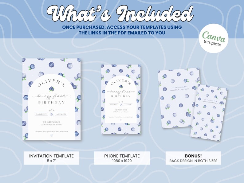 Berry First Birthday Invitation Template, Blueberry First Birthday ...