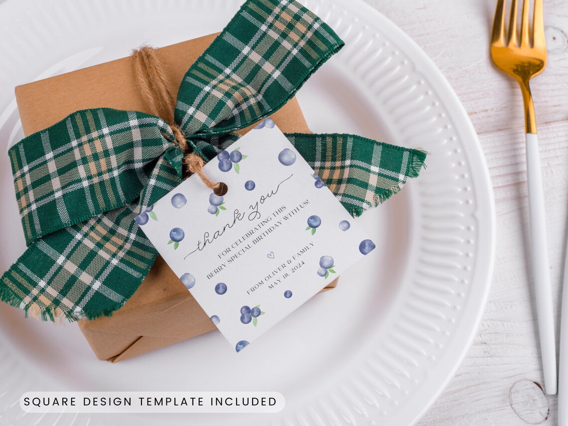 Berry First Birthday Thank You Tag Template, Blueberry Favor Tags ...