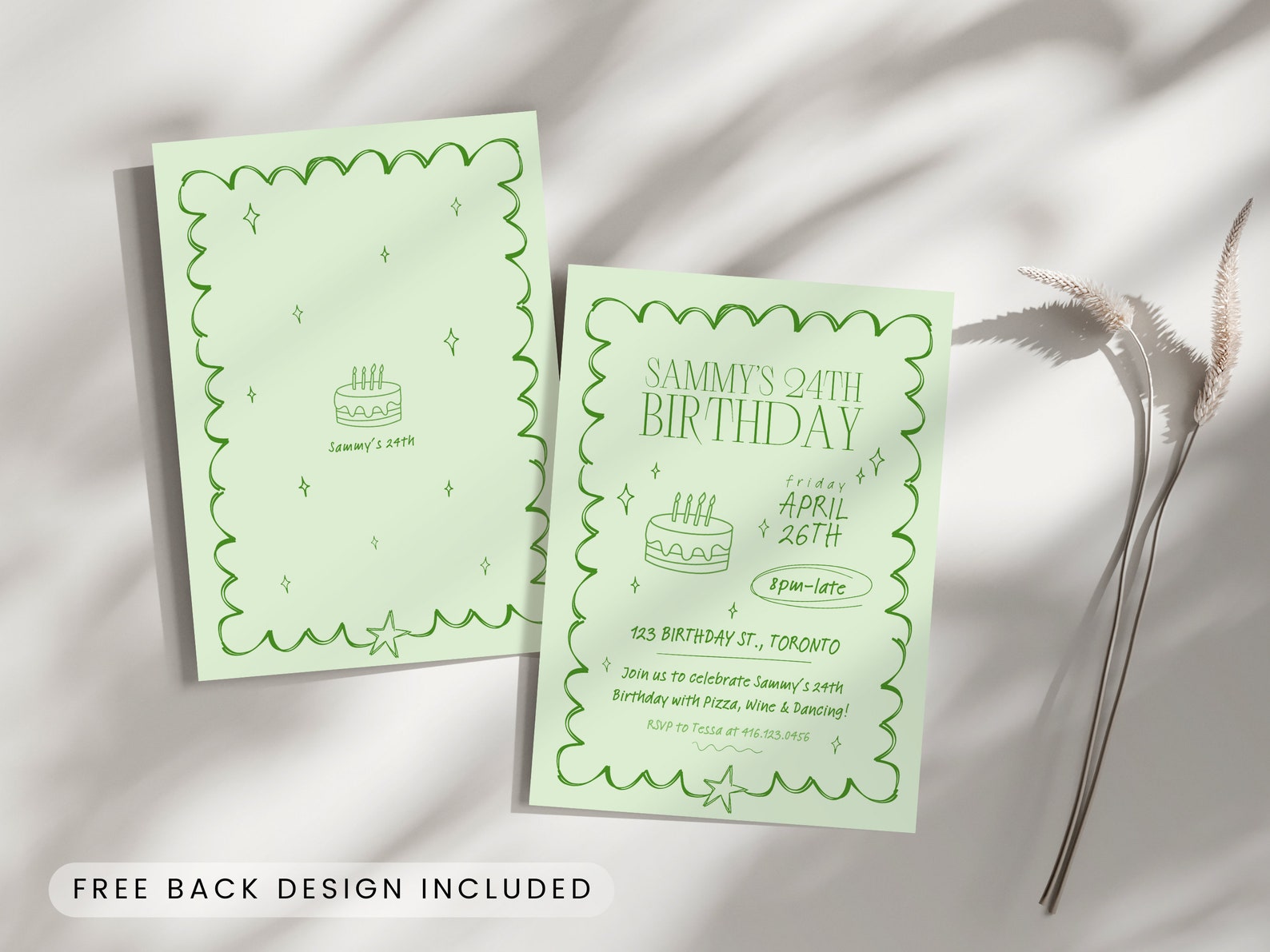 Hand Drawn Birthday Invitation Template, Dinner Party Invitation, Retro ...