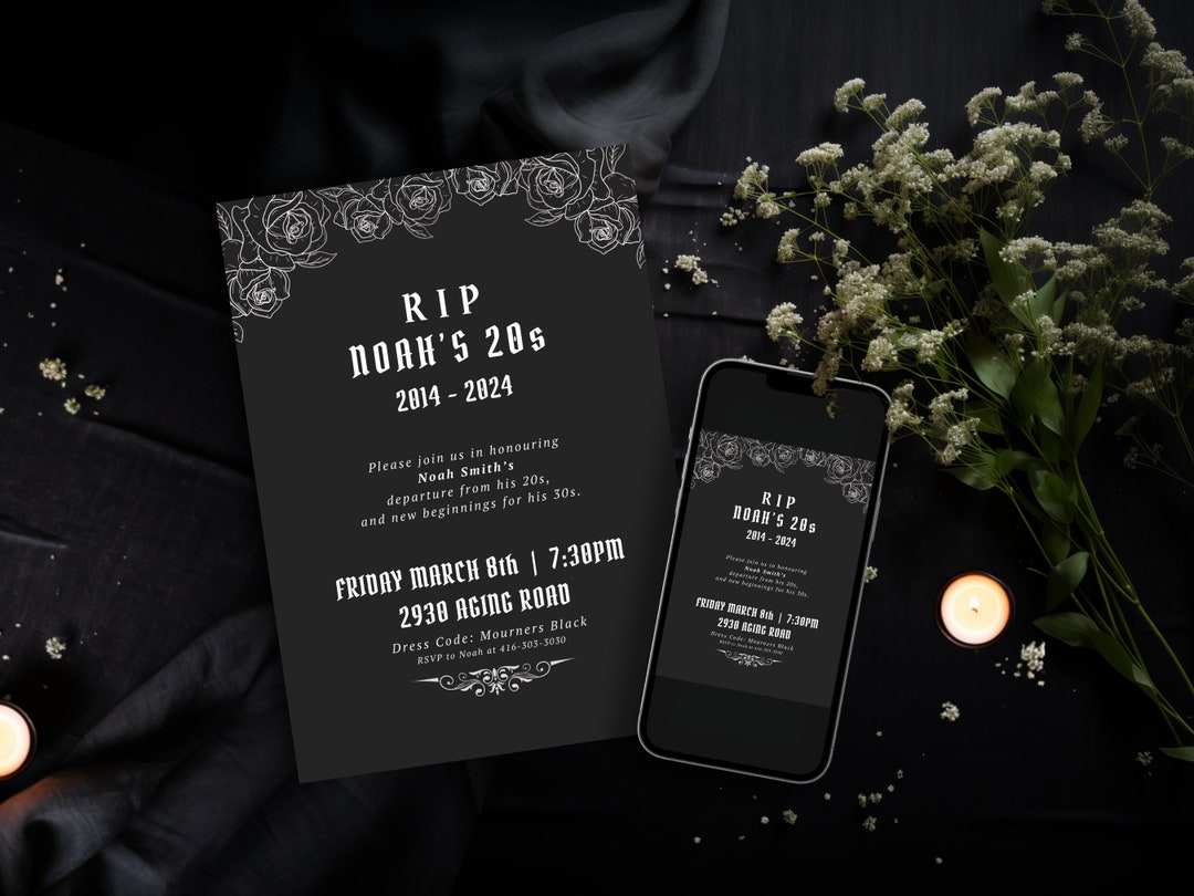 RIP 20s Invitation Template, Funeral to My Youth Birthday Invitation, Editable Template, RIP ...