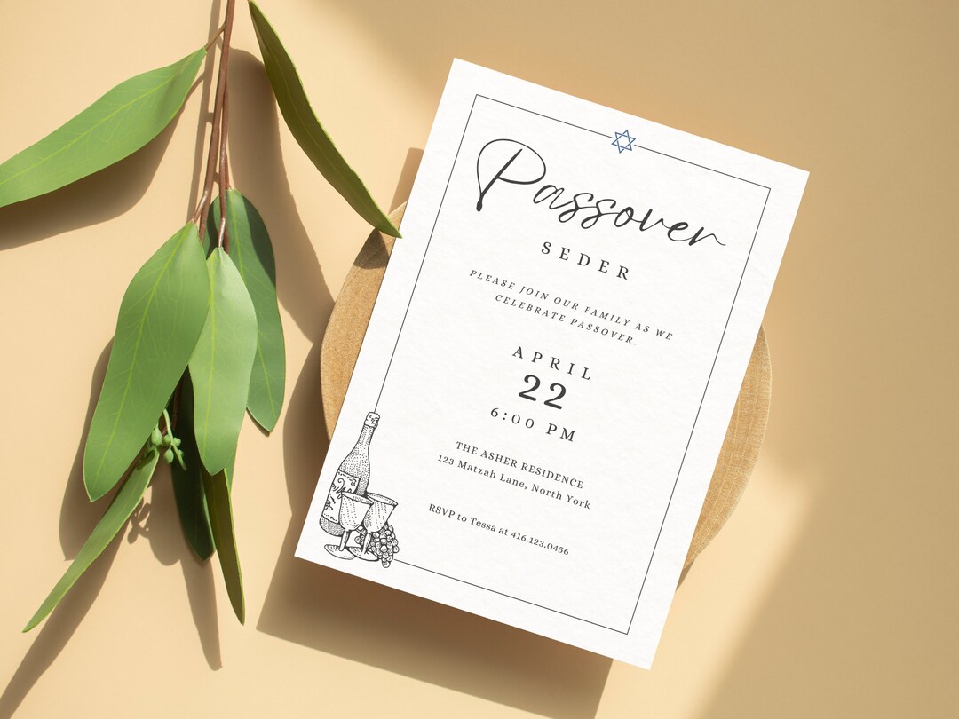 Classic Passover Seder Invitation, Pesach Seder Invite, Editable ...