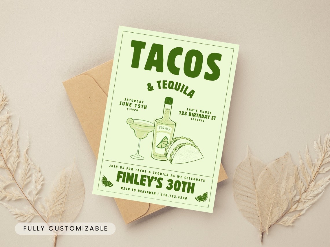 Tacos and Tequila Birthday Invitation, 30th Birthday Invite, Chippin ...