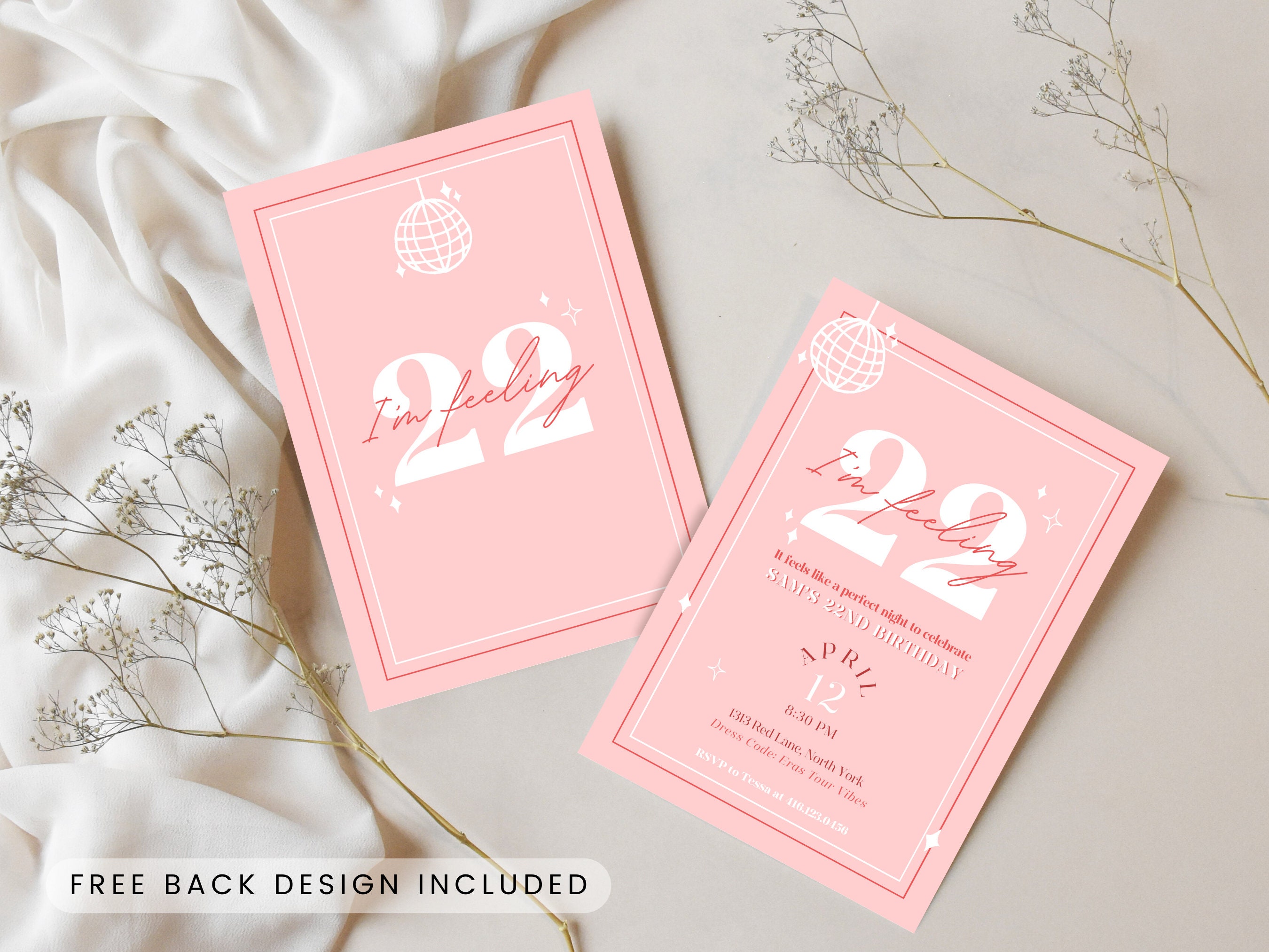 Feeling 22 Birthday Invitation, in My Birthday Era, Taylor Swift Themed ...