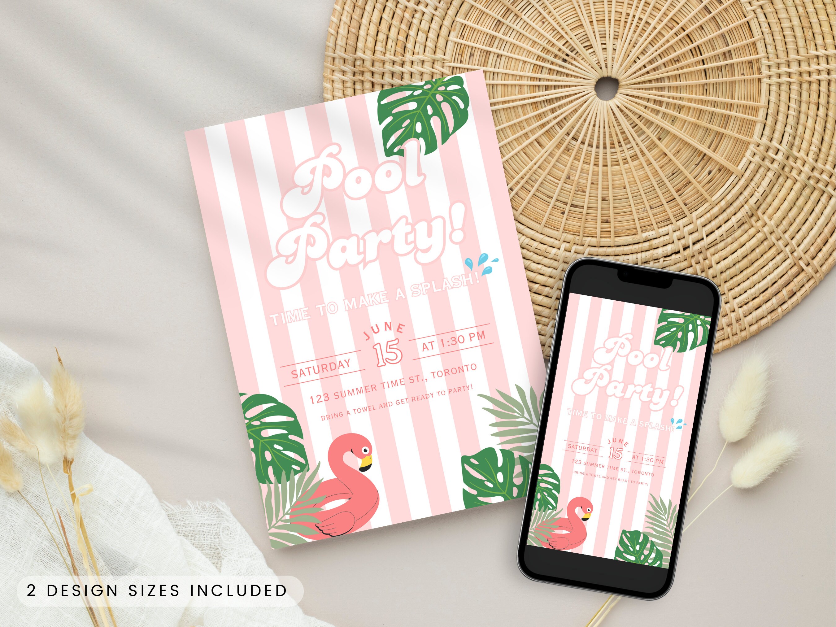 Pool Party Invitation, Pink Retro Pool Party Invite Digital, Pink ...